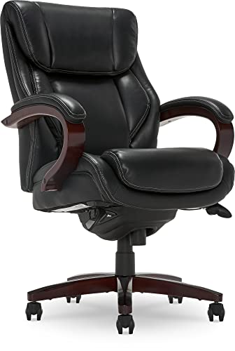 La-Z-Boy Bellamy Executive Office Chair with Memory Foam Cushions, Solid Wood Arms and Base, Waterfall Seat Edge, Bon, Black