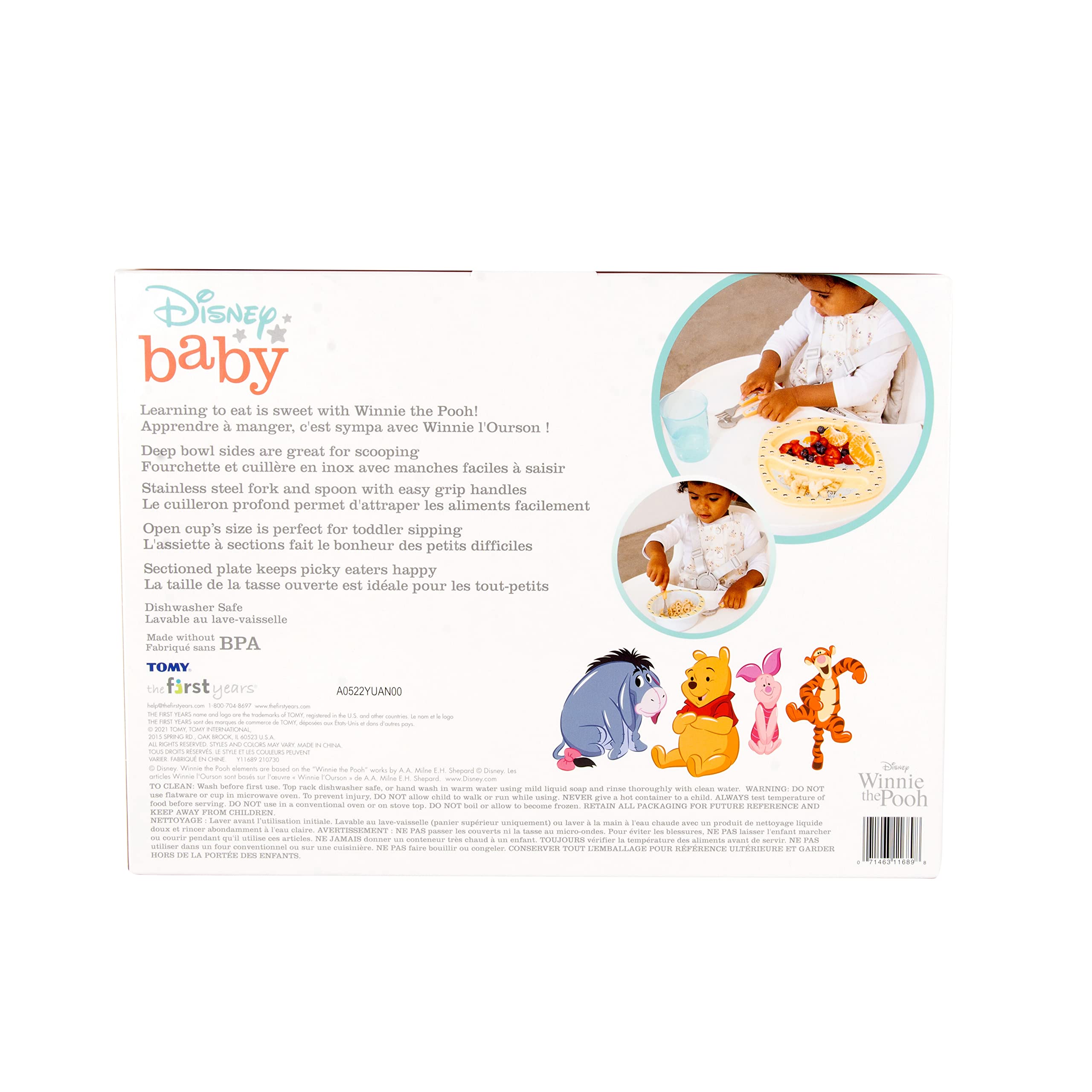 The First Years Disney Winnie the Pooh Toddler Dinnerware Set - Includes Toddler Bowl, Toddler Plate, Fork, Spoon and Toddler Cup - Baby and Toddler Feeding Essentials - 5 Count