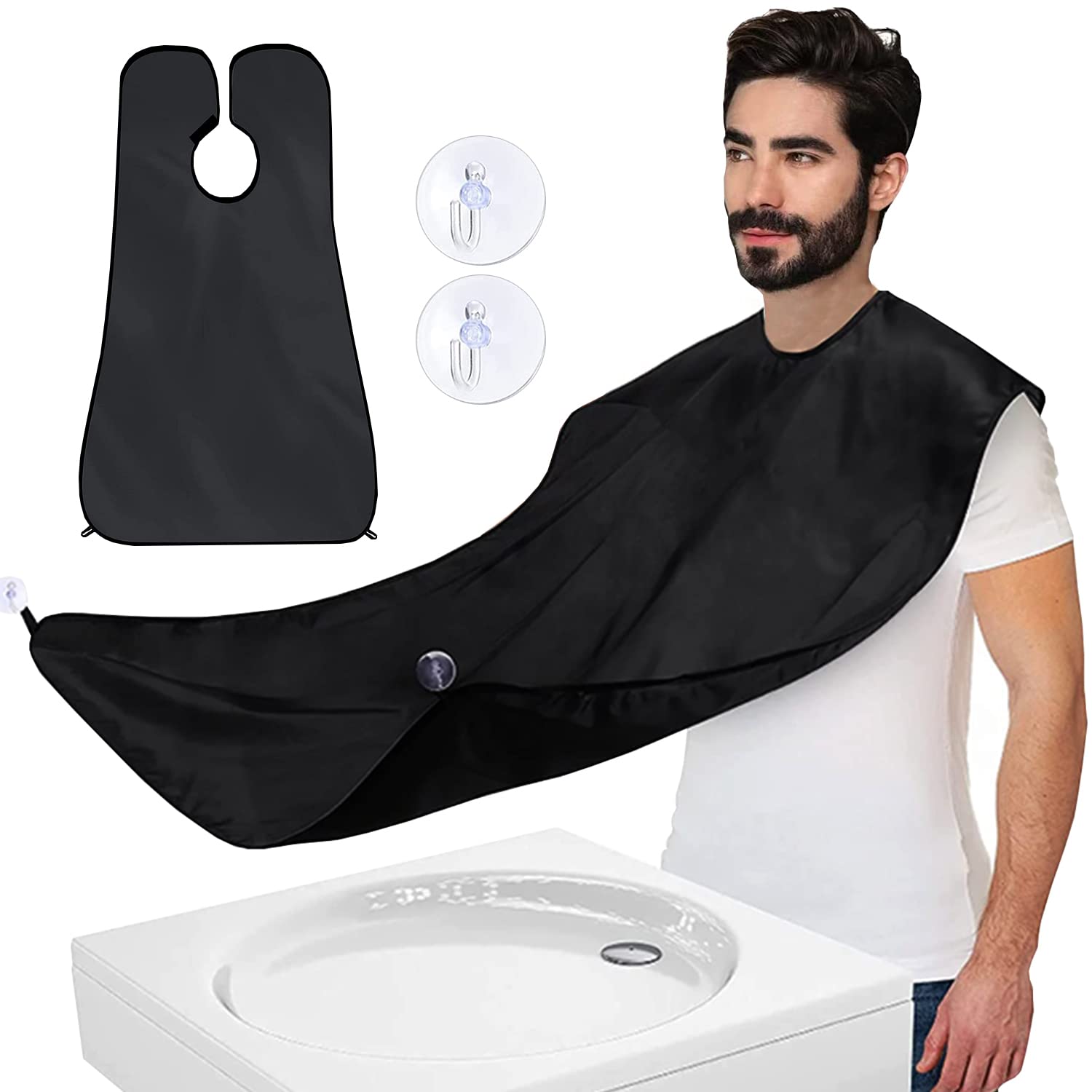 Beard Bib Beard Apron Stocking Stuffers for Men Gifts for Men Dad Fathers Day Anniversary Valentines Christmas Christmas Gifts for Him Boyfriend Husband Son Beard Trimming Catcher Bib (Black)