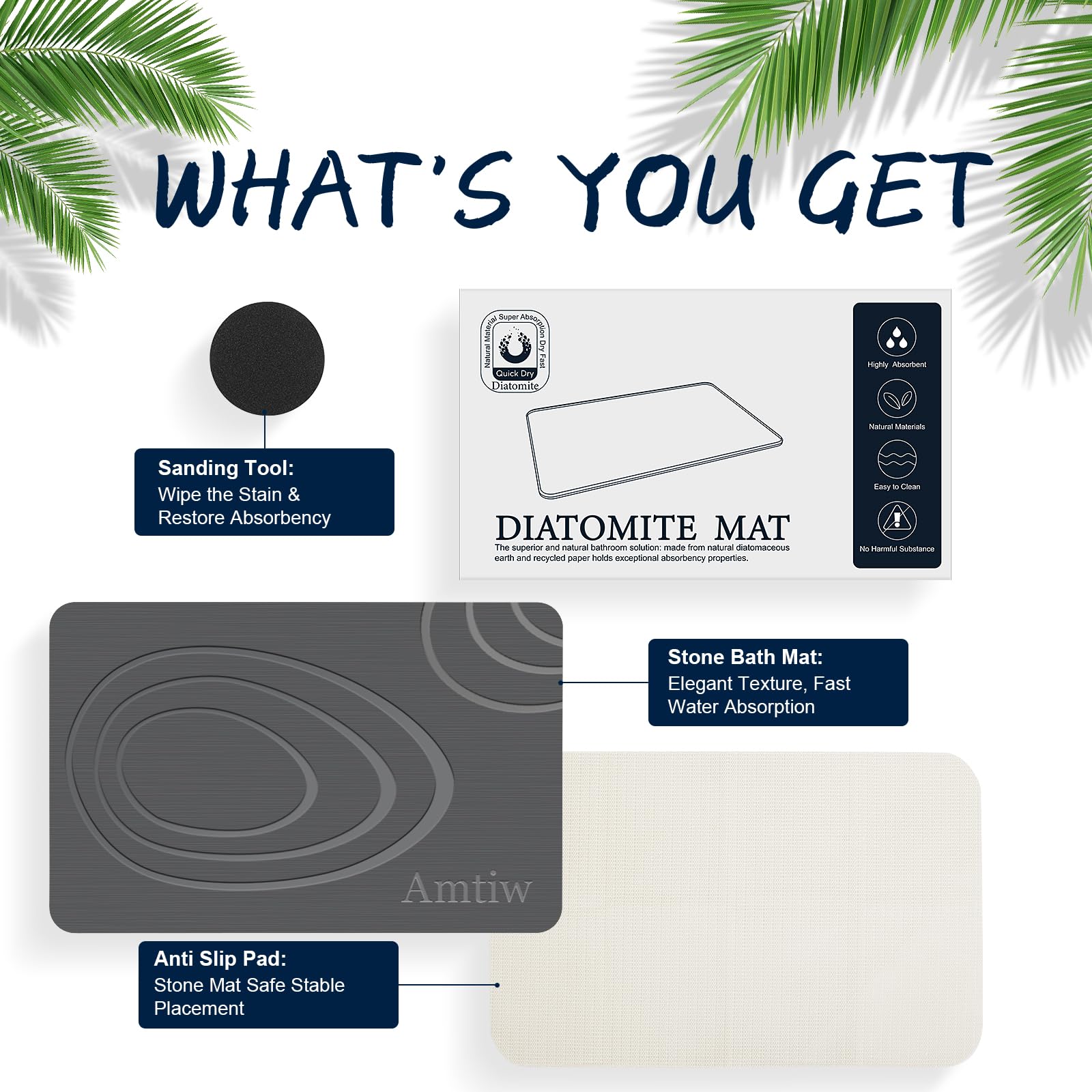 Amtiw Stone Bath Mat, Diatomaceous Earth Shower Mat, Non-Slip Super Absorbent Quick Drying Bathroom Mats, Suitable for Bathroom, Kitchen, Counter Bath Mat, Easy to Clean (23.6" X 15.4")