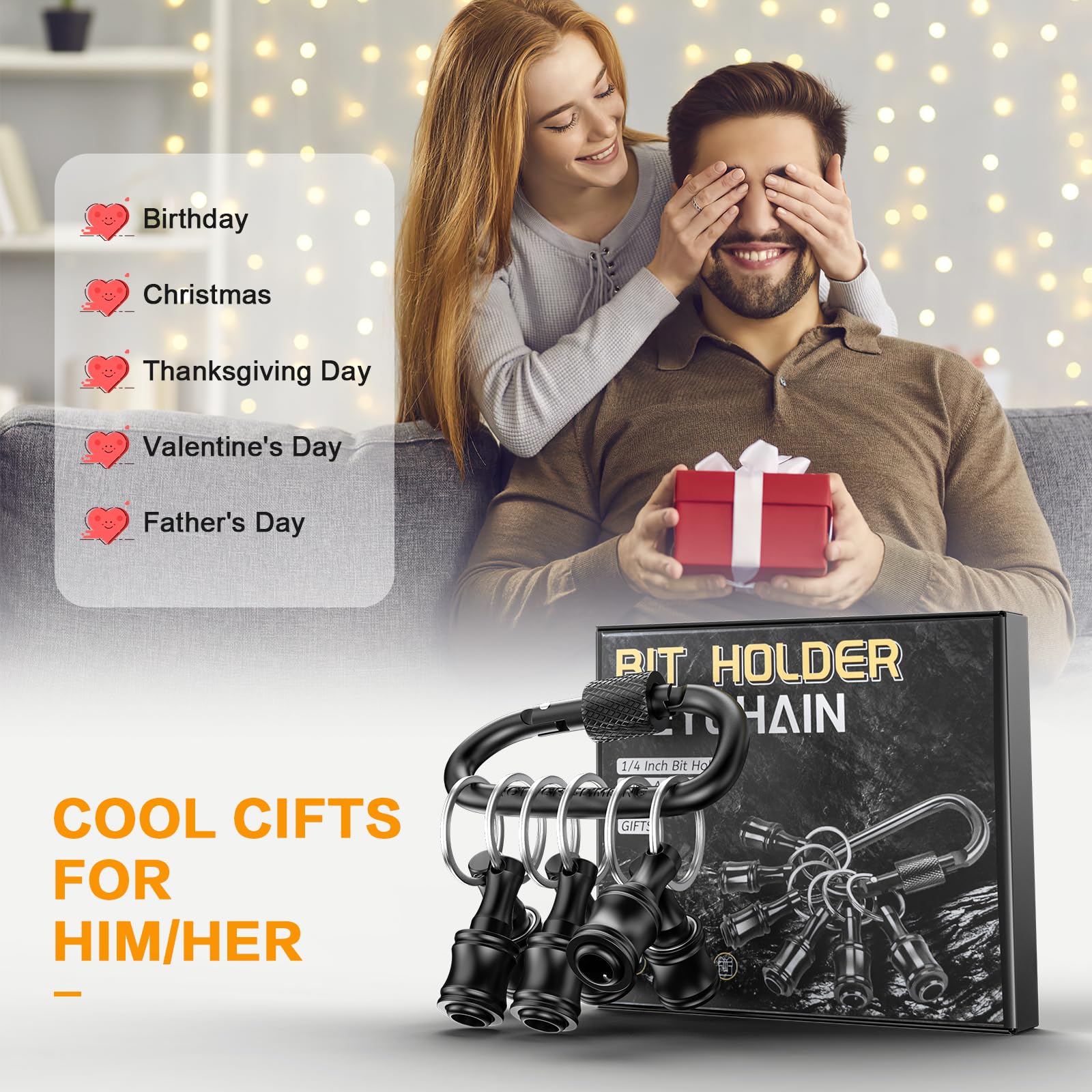 Bit Holder 1/4 Socket Gifts for Men-Stocking Stuffers for Adults,Tool Organizers Mens Gifts for Him,Husband,Gadgets 1/4 Hex Shank Socket Screwdriver Drill Bit Holders Keychain Cool Stuff Ideas Gift