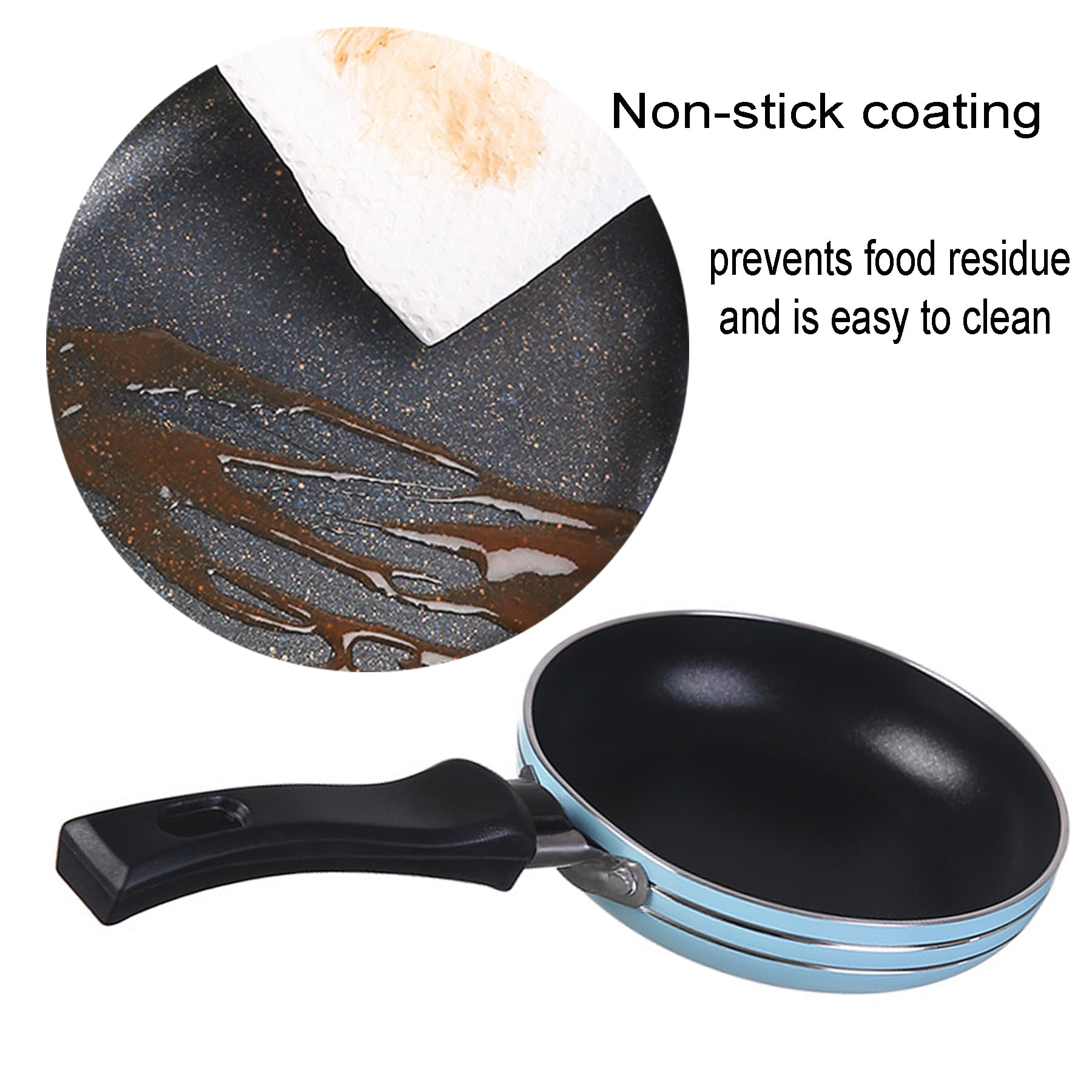 Zoofen 4.7" Frying Pan Mini Round Egg Skillet Non Stick One Egg Fry Pan Breakfast Pan with Long Handle(Blue)