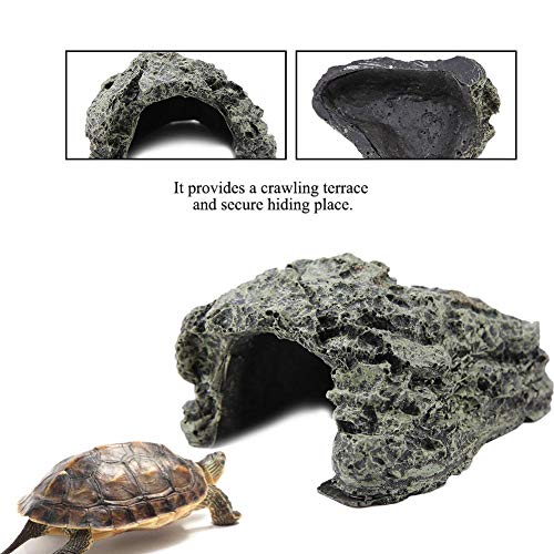 TOPINCN Fish Hiding Cave Aquarium Non-Toxic High Simulation Crawling Turtle Reptile Basking Hide Habitat Tank Decoration Ornament(Small)