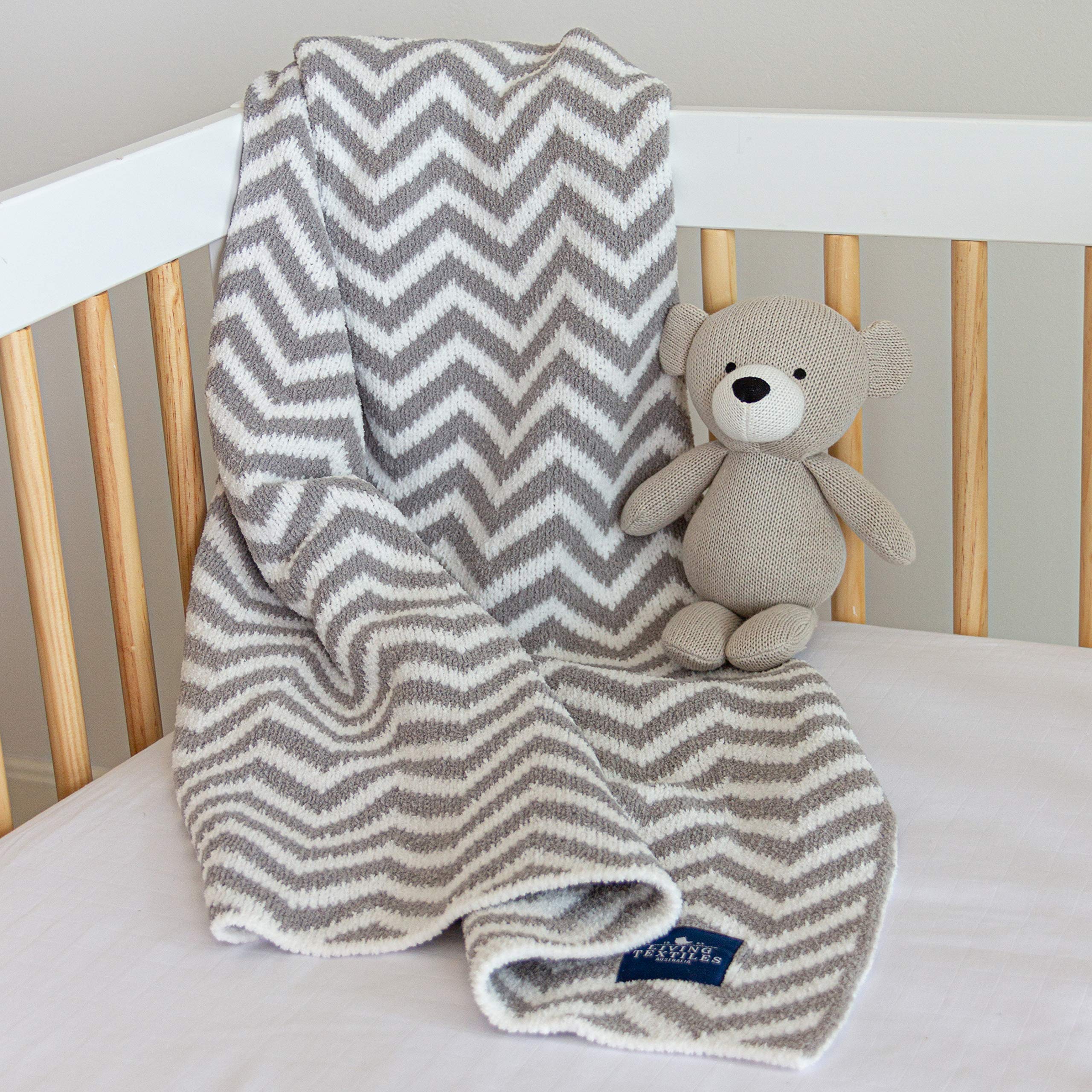 Living Textiles Chevron Chenille Soft Baby Blanket PREMIUM Cozy Fabric for BEST COMFORT - For Infant,Toddler,Newborn,Nursery,Boy,Girl,Unisex,Throw,Crib,Stroller,Gift, Grey Chevron 40x30