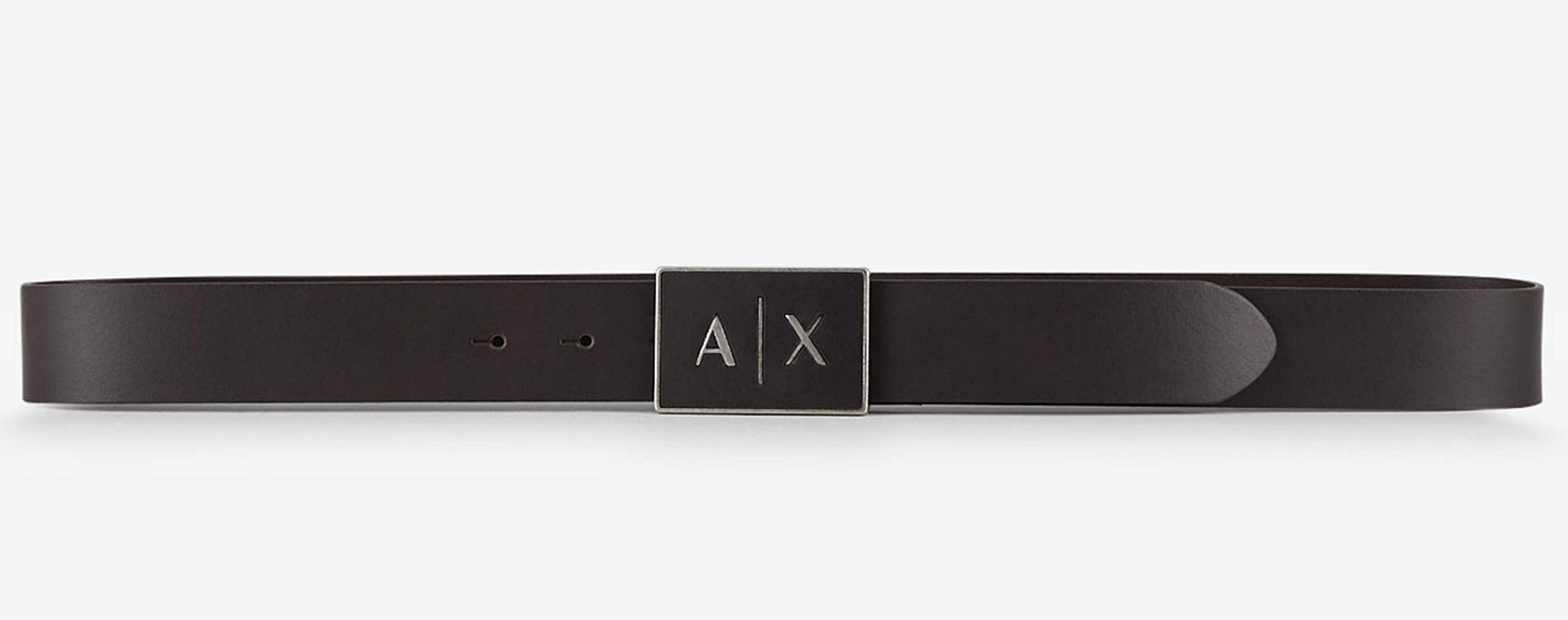 A|X Armani Exchange Men's Rectanguar Logo Plaque Belt, Dark Brown, 32