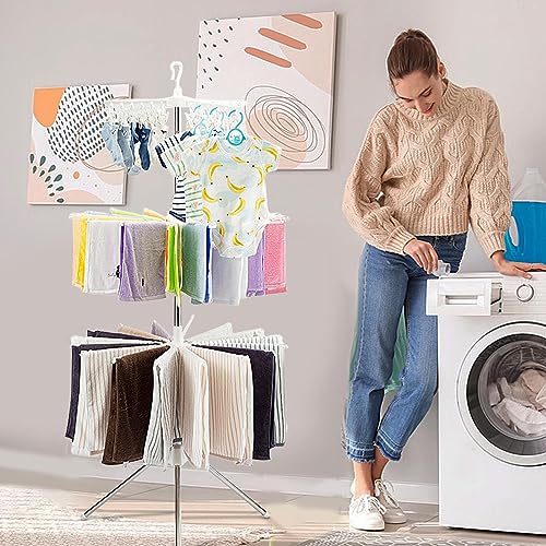 Clothes Drying Rack, Stainless Steel Foldable Drying Rack, Adjustable Laundry Handle Indoor Outdoor Laundry Drying Rack for Towels, Socks, Underwear, Shirts, Shorts, Bibs, Nappies, Kids Clothes