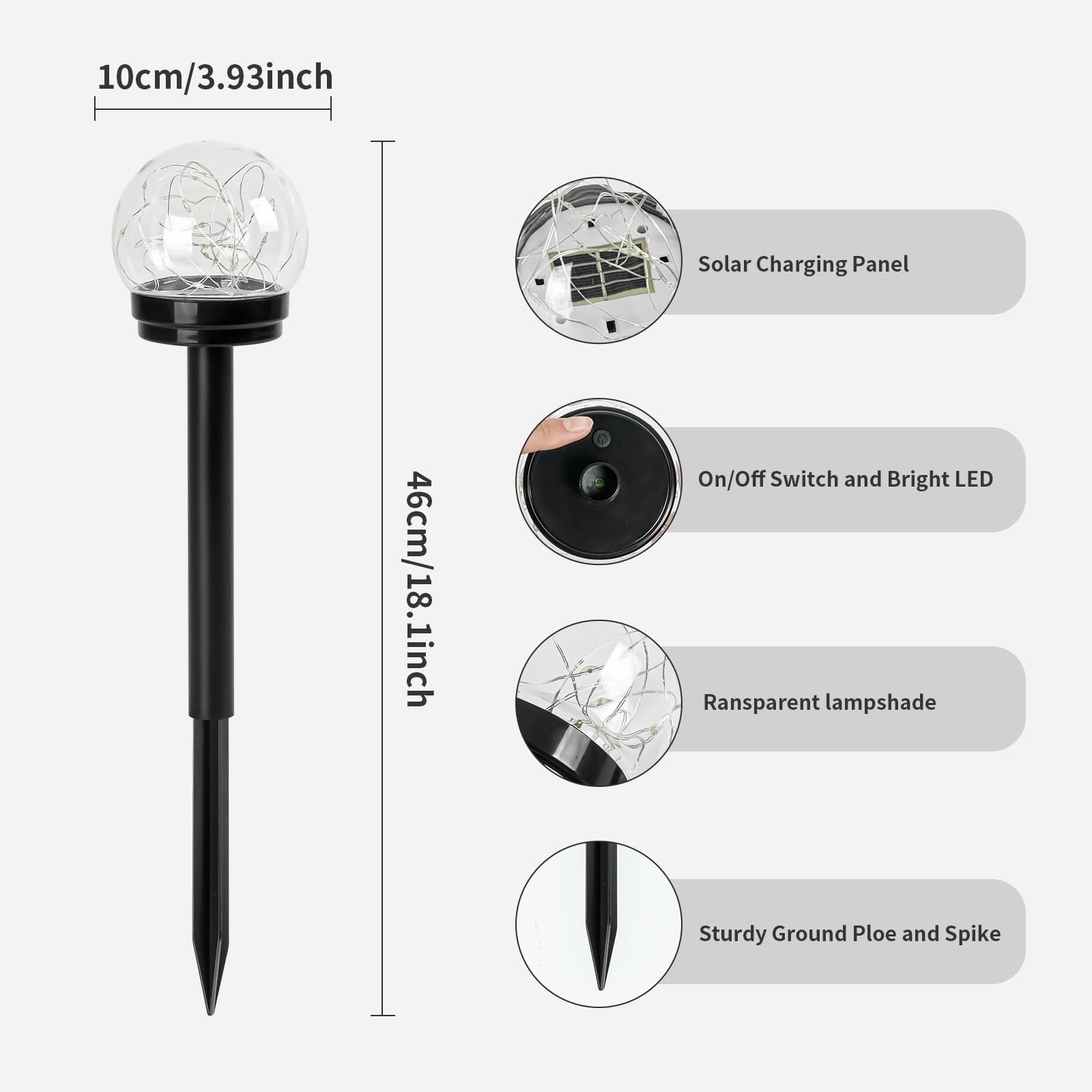 AMWGIMI Solar Lights Pathway Outdoor Solar Garde Stake LED Colour Changing Globe Garden Lights Decorative Yard Art Waterproof for Yard Patio Walkway Landscape (4 Pack) (Colour Changing-1pack)