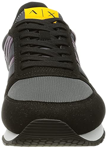 A|X Armani Exchange Men's Texturized Suede & Mesh Logo Sneaker, Black/Iron, 12