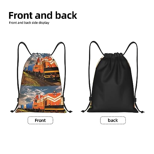 Adasomu Freight Train Portable Drawstring Bags For Women/Men, Lightweight Drawstring Backpack For Gym Yoga Shopping Trip