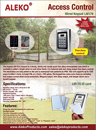 ALEKO LM178 12/24V Universal Wired Metal Alloy Water Proof Two Door Control Keypad With Backlight