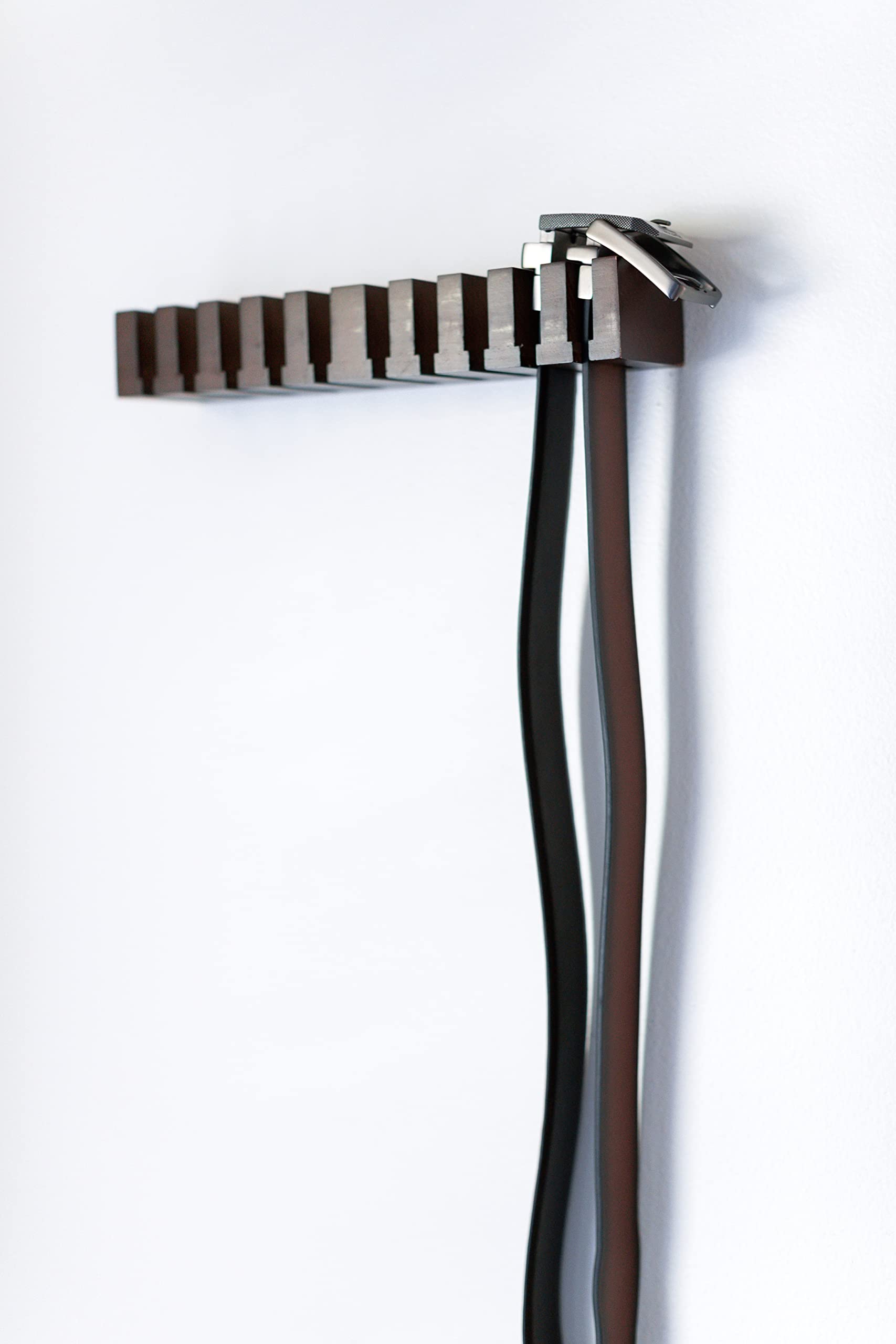 Belt Hanger for Closet -Beechwood Belt Organizer for Closet (10.75β x 2.5β x 1.7β)- Belt Holder for Closet w/Mount Hardware - Dark Wood Finish Belt Rack for Closet- Belt Hangers for Men for 10 Belts