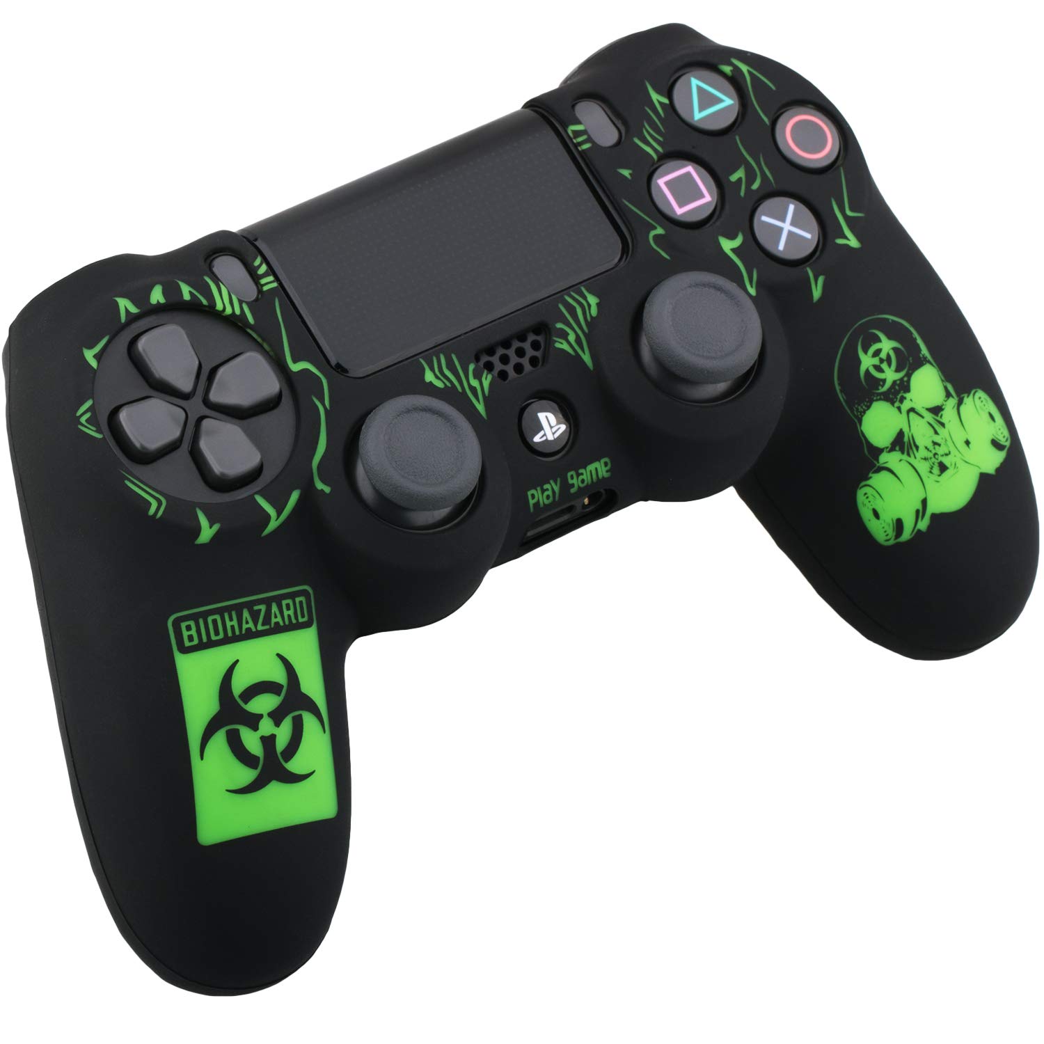 9CDeer 1 Piece of Silicone Laser Carving Protective Cover Skin + 6 Thumb Grips & Dust Proof Plugs for PS4/Slim/Pro Controller Loong Blue