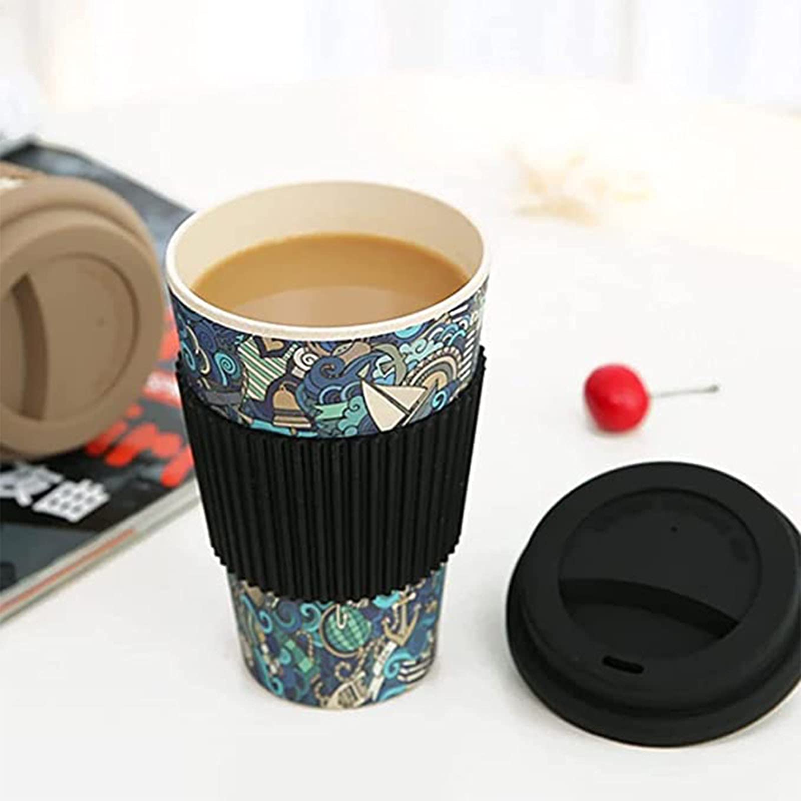ATCYMI 6 PCS Reusable Coffee Cup Sleeves for Iced Hot Drink Silicone Heat Resistant Protector Cover for Glass Bottle Mug Cup Sleeve