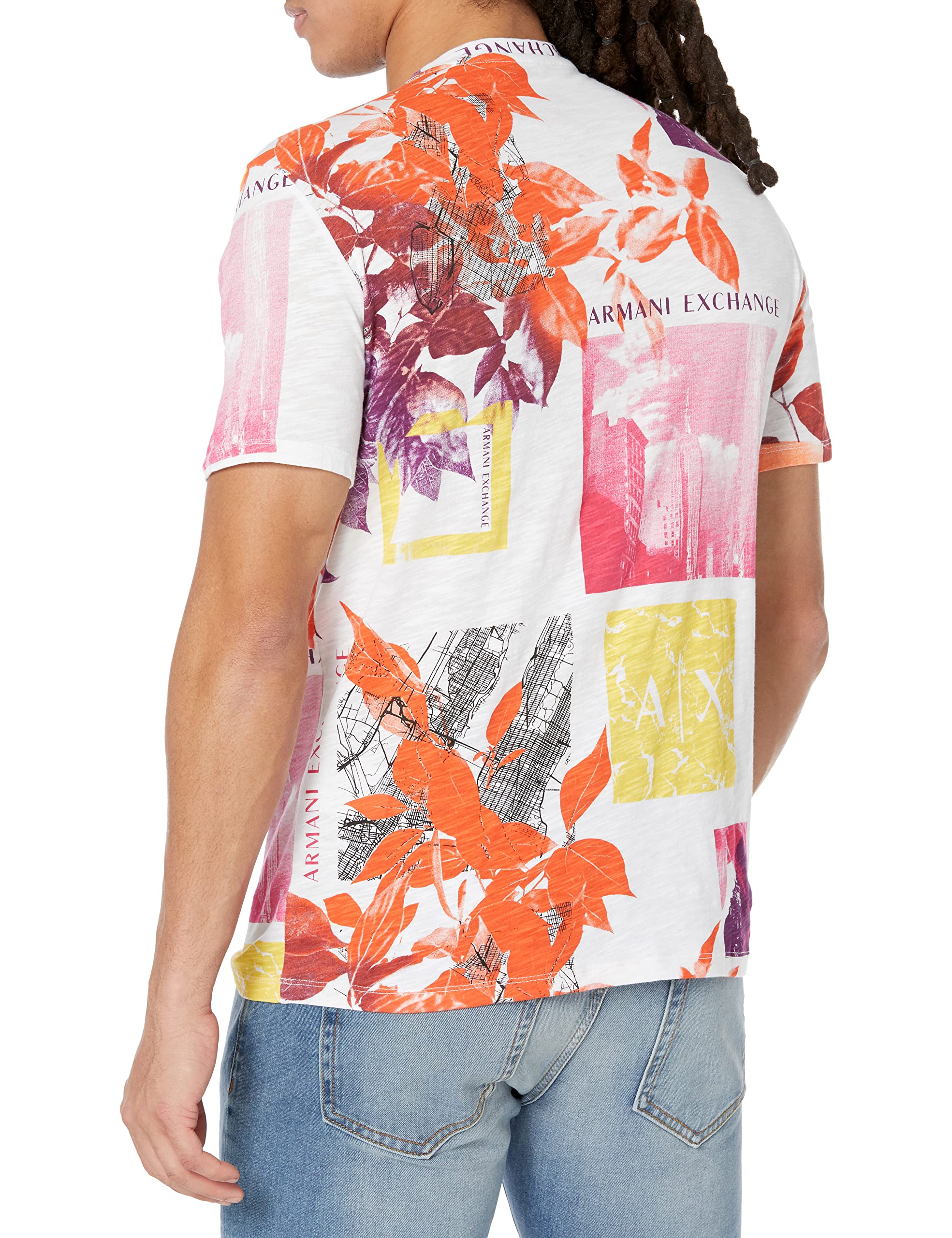 A | X ARMANI EXCHANGE Men's Allover Printed Shirt, White Collage, Large