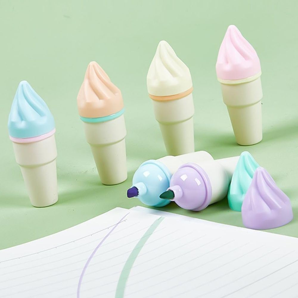 6PCS Cute Highlighter Pen,Mini Ice Cream Painting Marker Pen Drift Bottles Marker Pen Mini Paint Marker Pen(Popsicles)