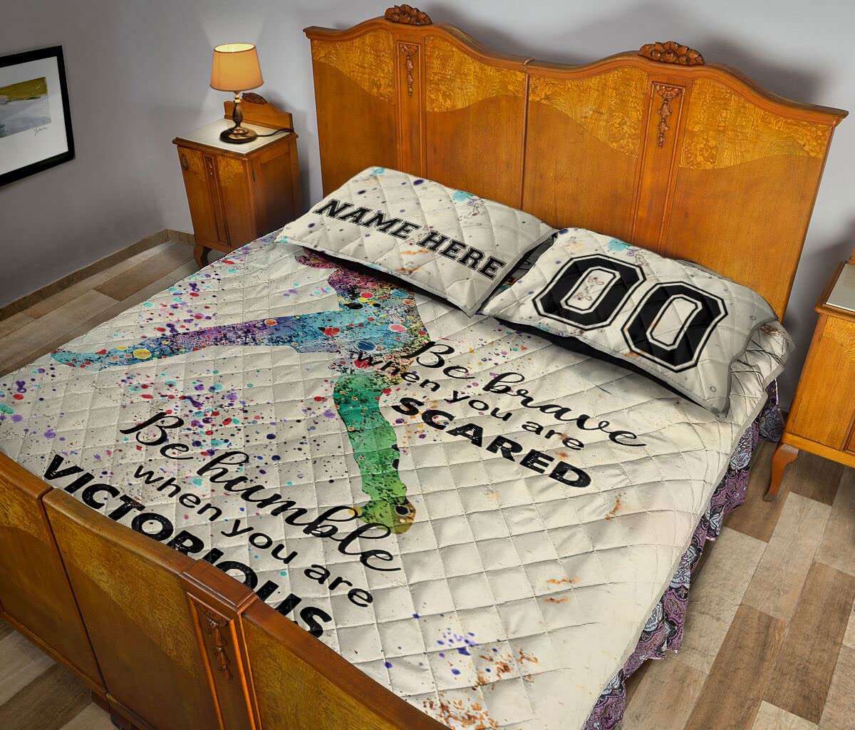 OhaPrints Custom Softball Girl Batter Watercolor Personalized Name Number Quilt Blanket & Pillowcases, Bedding Set & Pillow Cover, King Queen Double Twin Throw Full Size Bedspread Bed