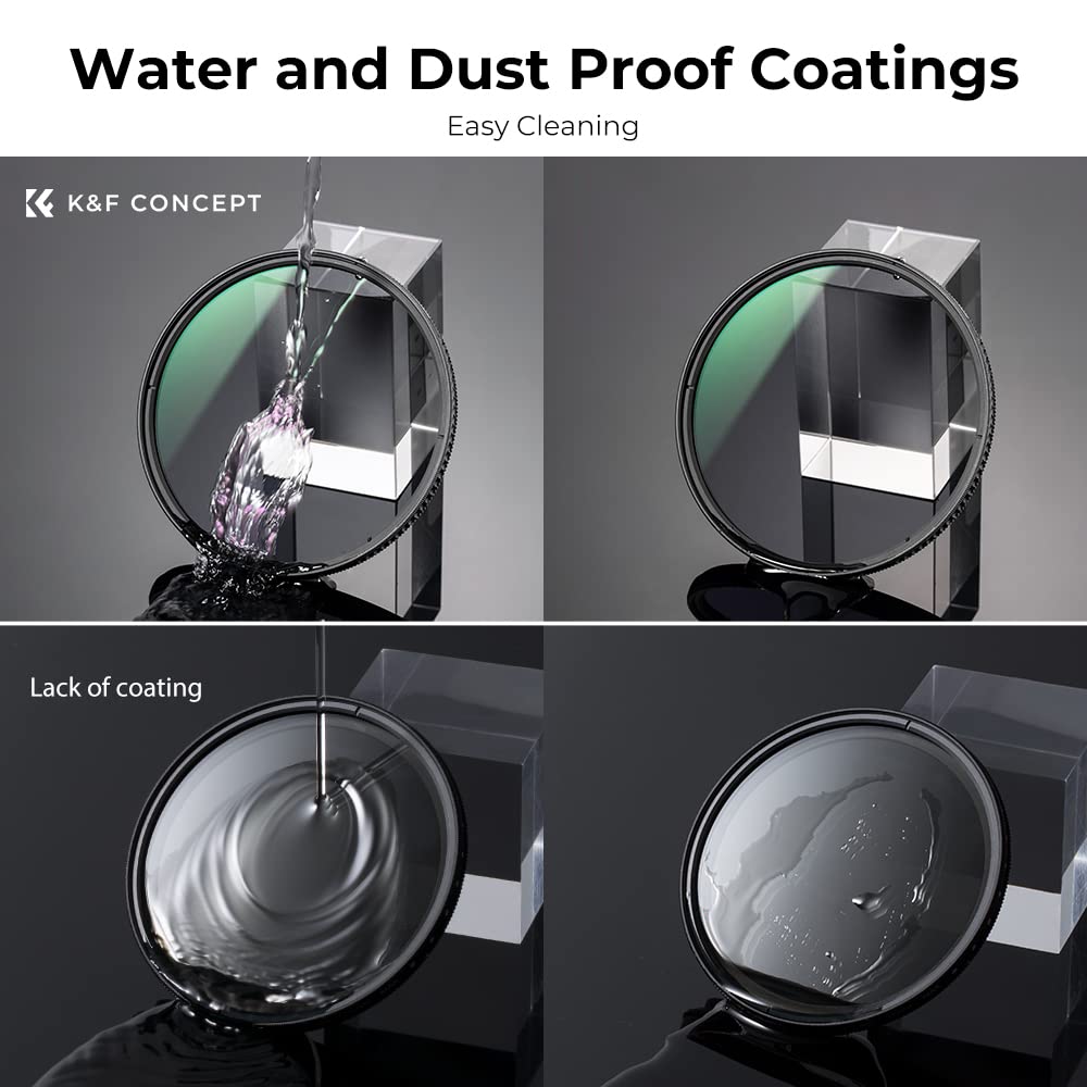 62mm Variable ND2-400 & CPL Lens Filters Kit (2 Pcs) 1-9 Stops Variable ND Lens Filter & Polarizing Filter with Multi-Layer Coated