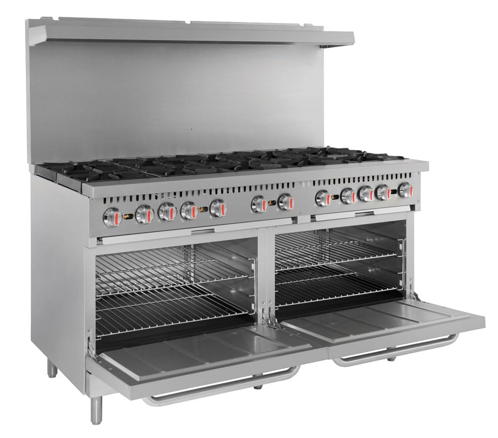 Kratos Commercial Gas Range and Oven - 10 Burners and 2 Full Sized Ovens, Liquid Propane Powered, 360,000 Total BTU Output, 60"W, (29Y-045-LP)