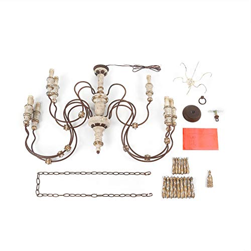 LALUZ Farmhouse Wood Chandeliers for Dining Rooms, 9-Light Distressed French Country Lighting, D39 H38