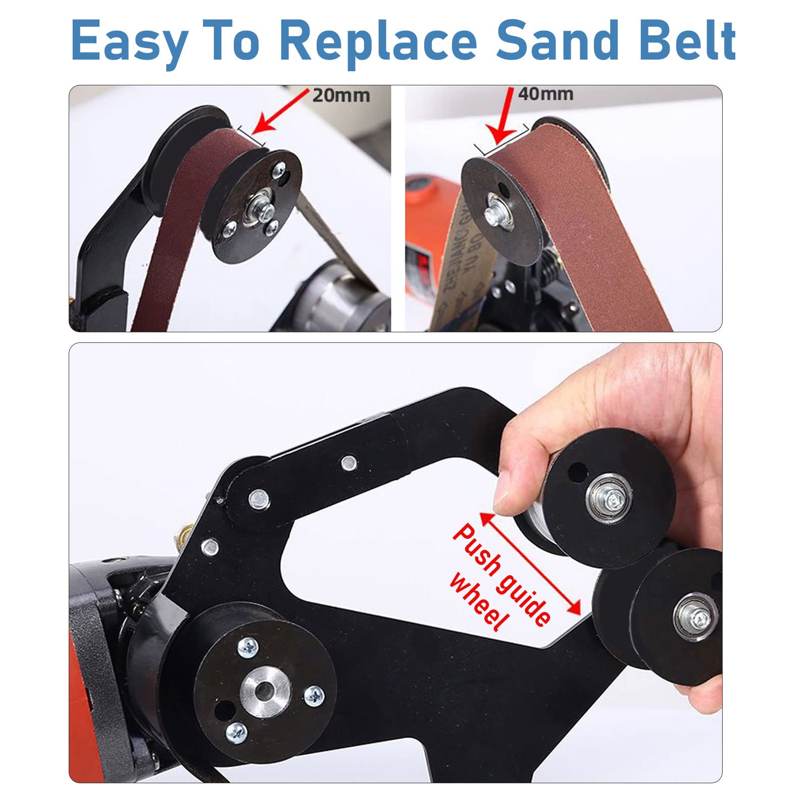 Belt Sander Adapter for Angle Grinder, Pipe Tube Polishing Sanding Attachment with 40mm Belts, Suitable for US 5/8-11 Thread, Handheld Grinder Sander Kit Rust Removal