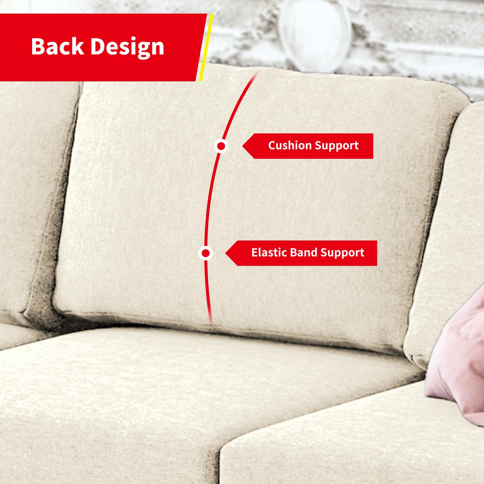 PUREMIND Beige L Shape 102" Sectional Sofa Couch with Movable Storage Ottoman, Linen 4 Seat Convertible Couch with Reversible Chaise, Living Room Sets for Office, Apartment