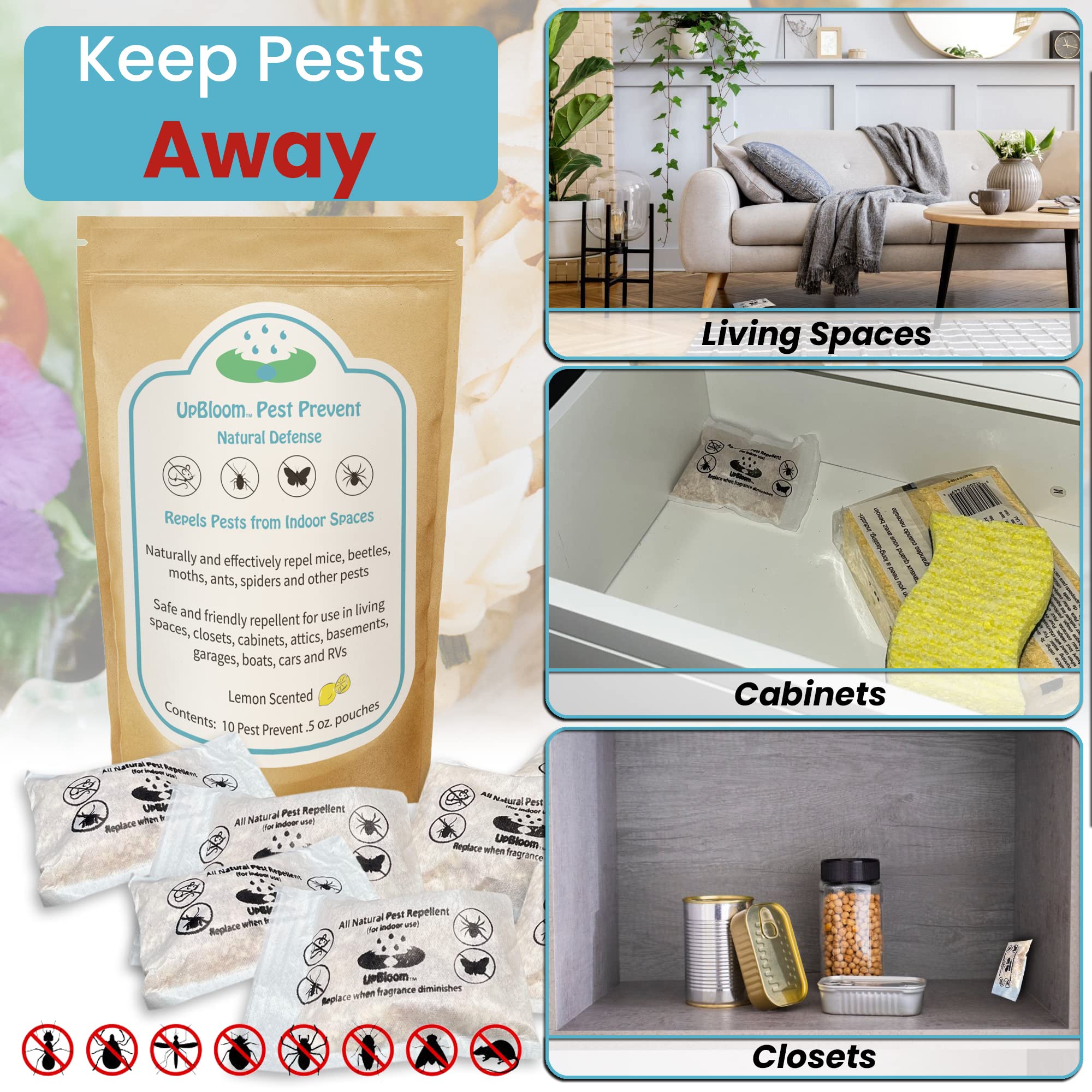 UpBloom | Pest Prevent All-Natural Pest Repellents β Home and Garage Defense from Mouse, Spider, Roaches, and Insects β 10 Pest Control and Repeller Pouches for Pest Defense and Insect Pest Control