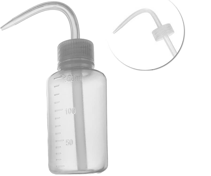 APUXON Wash Bottle 2pcs 150ml 5Oz Narrow Mouth Squeeze Bottle Medical Lab Plastic Safety Squeeze Bottle No Spill Bend Mouth Watering Cans