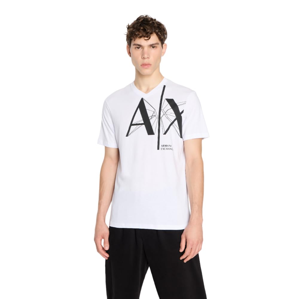 A | X ARMANI EXCHANGE Men's Regular Fit V Neck AX Logo Tee, Cyber Yellow, XL