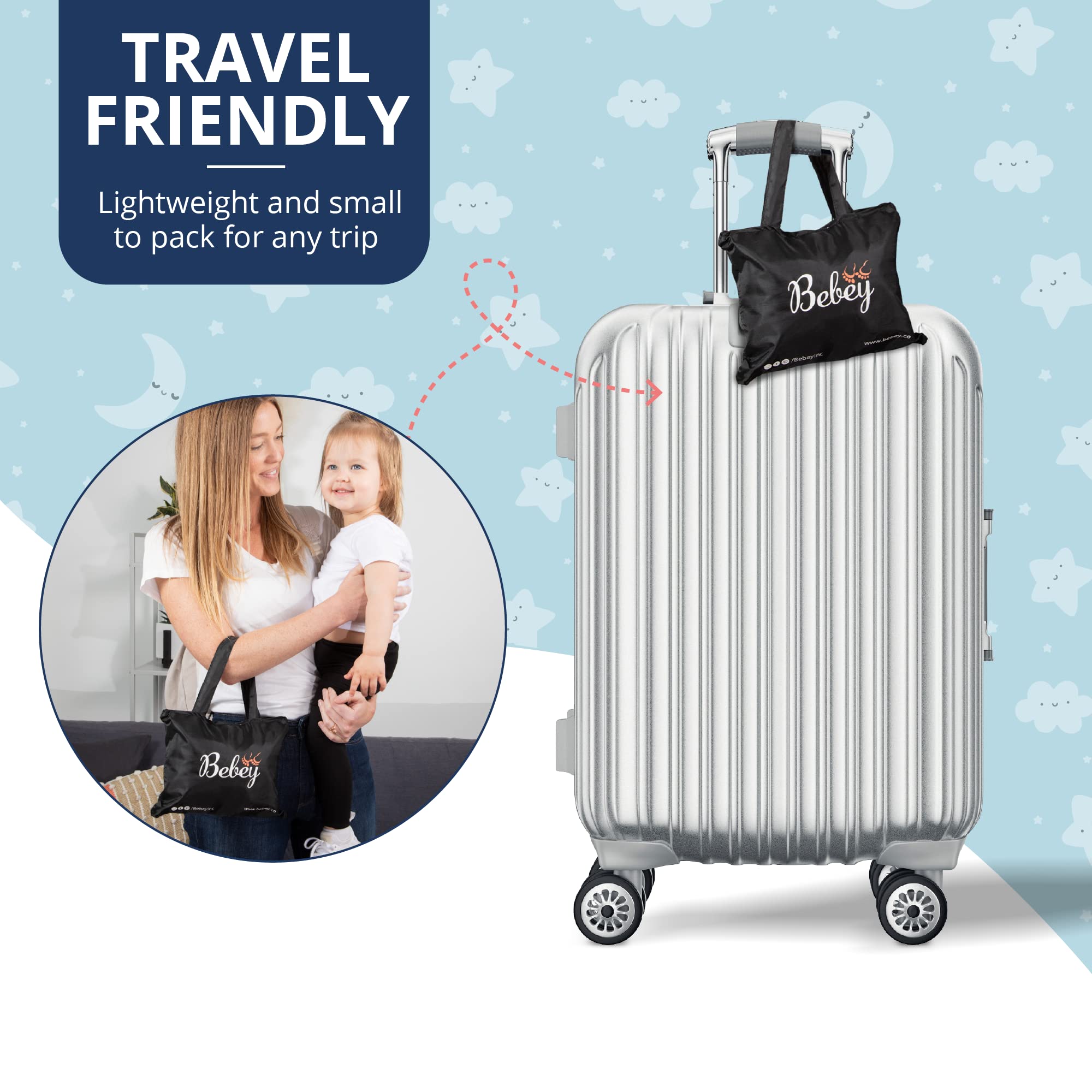 Bebey Pack n Play Blackout Cover - Blocks 97% of Light, Breathable and Stretchy Fabric with 1 Side Pocket, 3 Quick-Access Windows with Zippers - Blocks Light, Easy to Install, Portable, and Anti-climb