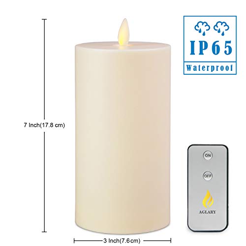 AGLARY Waterproof Battery Operated LED Candles, Timer Function with Remote Control Pillar Candles, Outdoor Indoor for Party Garden Wedding Patio Decoration 3x7 Inch