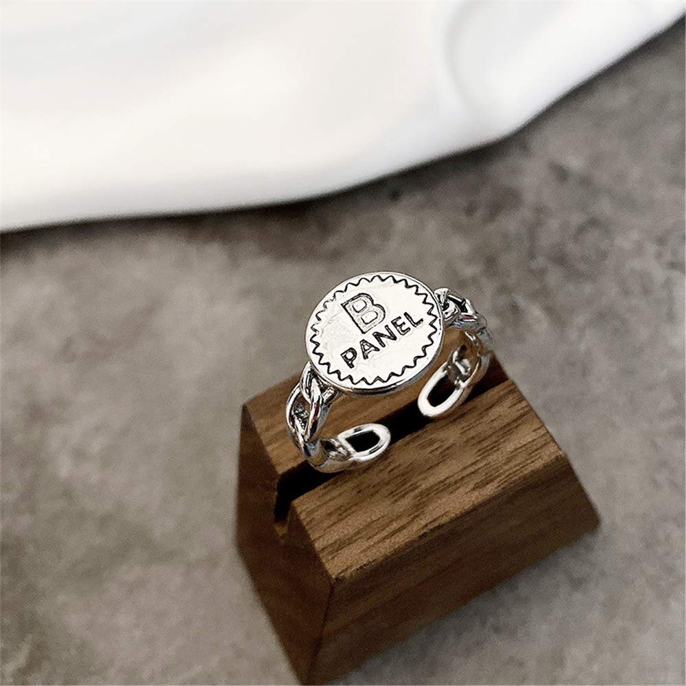 Adjustable Belt Buckle Rabbit Engraved Lucky B Chain Rings Set Silver For Women Goth Viking Kpop Punk Vintage Open Stackable Ring Set For Daughter Mom Jewelry