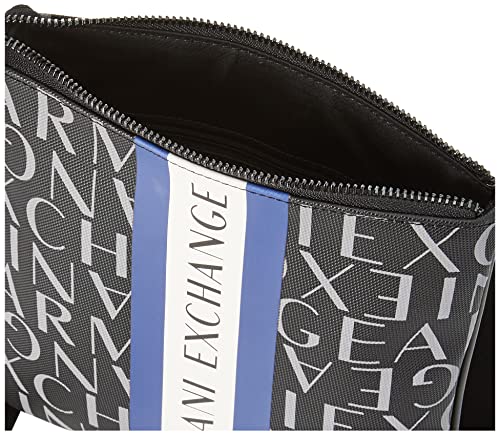 A | X ARMANI EXCHANGE All-Over Logo Eco-Leather Flat Crossbody Bag, Black