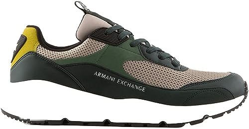 A | X ARMANI EXCHANGE Men's Multi Color Chunky Sneaker, Dark Green+ Fog +Gre, 9