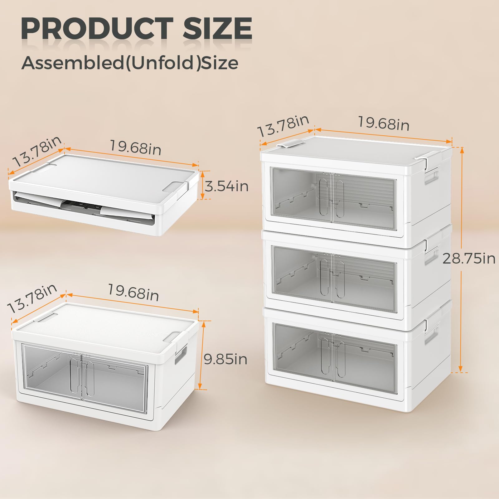 BELYESEE Stackable Storage Bins With Lids,Wheels And Doors,4 Pack 100QT Collapsible Plastic Storage Organizer With Wheels,Plastic Drawer Storage For Bedroom(26 * 15 * 16) inch