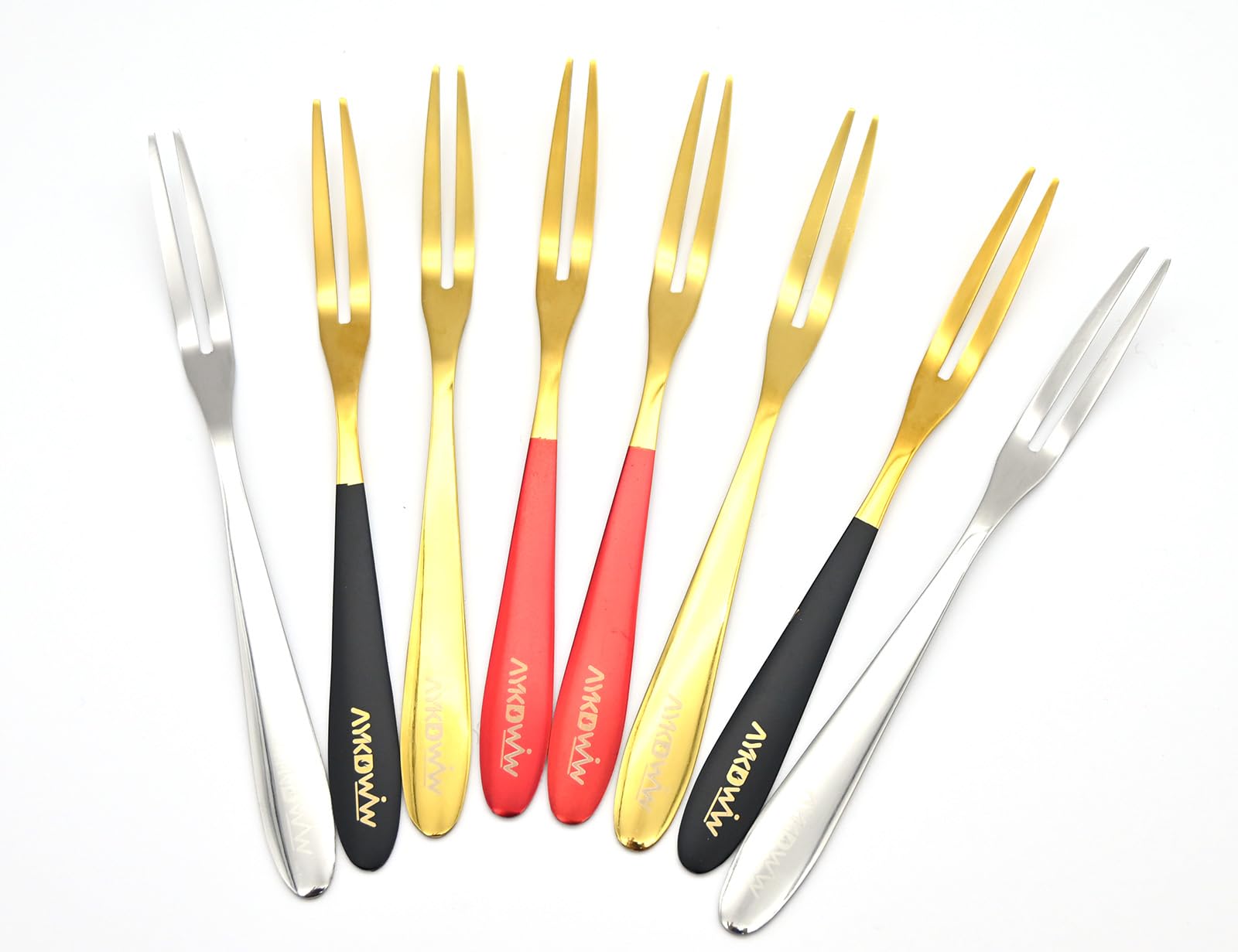 AYKDWW Eight Pieces 304 Stainless Steel Fruit Forks Colorful Mini Fork Salad Fork Fruit Fork for Party Banquet, Dessert, Fruit Cake, Afternoon Tea, Wedding (5.3 inch)