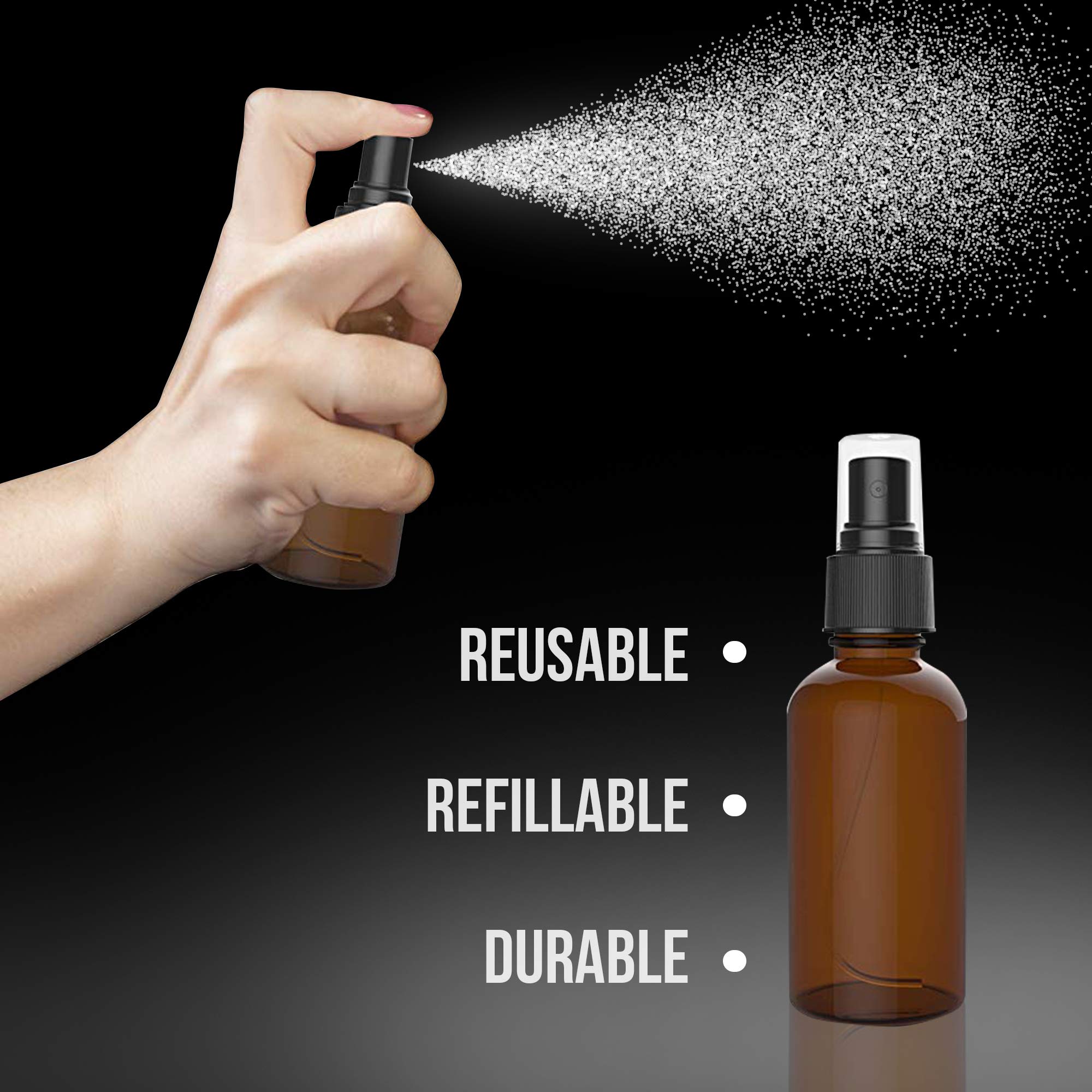 Nylea 8 Pack Amber Spray Bottles 2oz - [THE PERFECT SPRAY] - Empty Glass Bottles For Cleaning Solutions - Best Refillable MIST SPRAY Pack Perfume Atomizer [2oz]