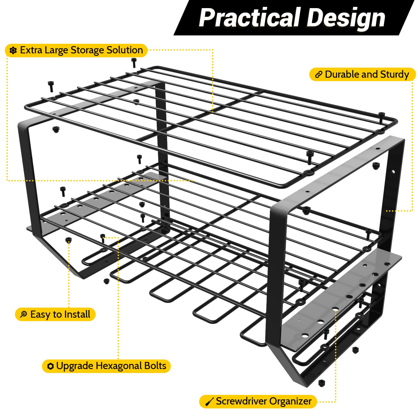 Aomomery-Power Tool Organizer-5 Drill Holder Wall Mount,3 Layer Heavy Duty Metal Power Tool Storage Rack,Garage Tool Organizer and Storage with Screwdriver Holder/Plier Holder/Hammer Holder