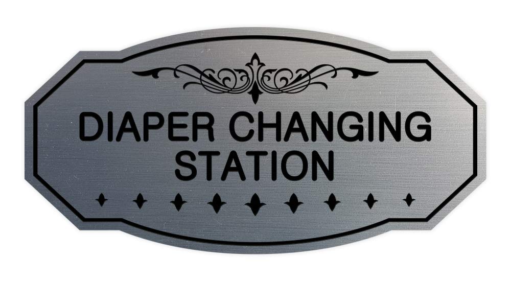 Signs ByLITA Victorian Diaper Changing Station Sign(Brushed Silver) - Medium