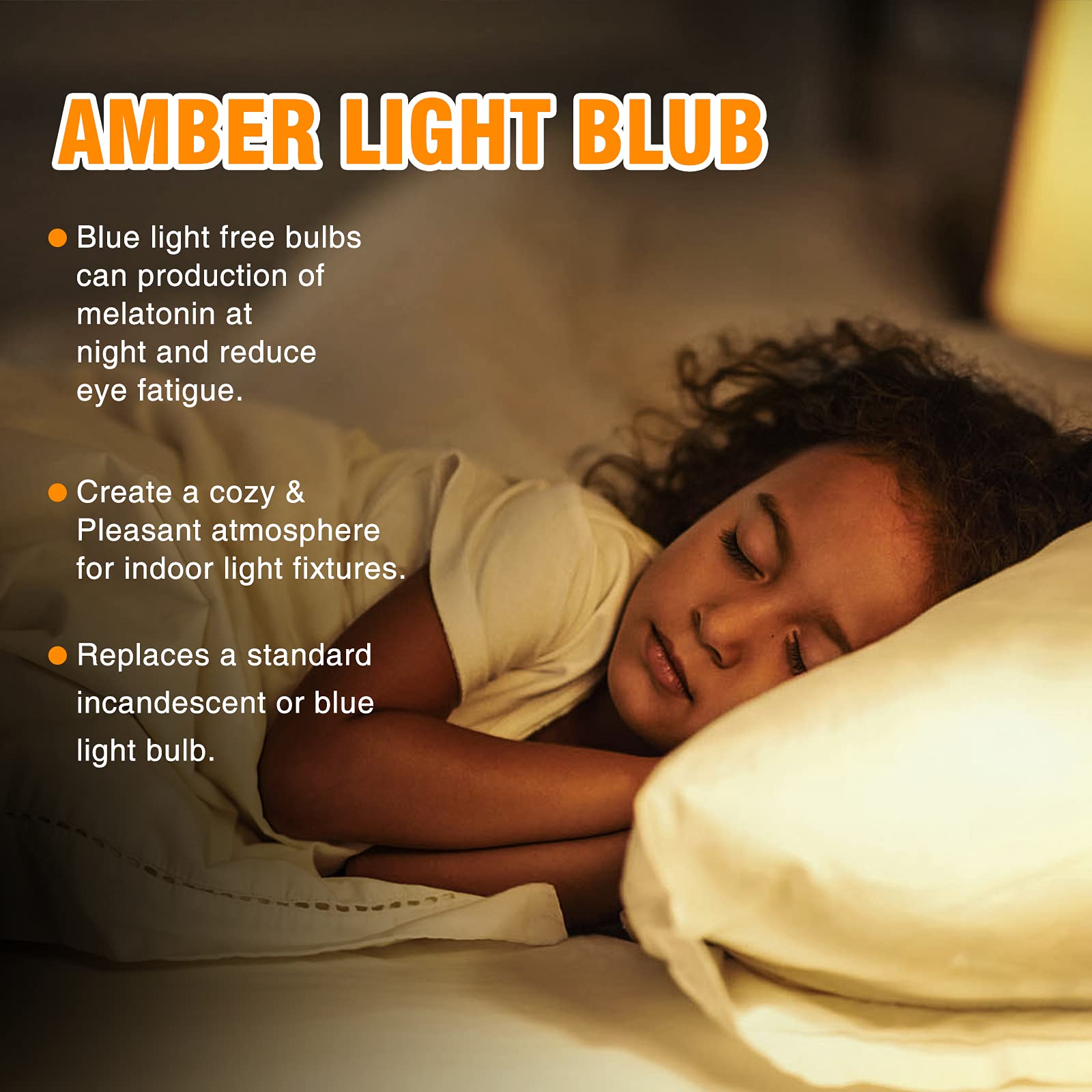 A15 Amber Light Bulbs, 7W 40W Equivalent Dim Light Bulbs,1800K Warm Soft Sleep Light Bulbs, 6 Pack Amber Night Light Bulbs, Blue Light Blocking Warm Light Bulbs for Sleep,Night Light, Reading.