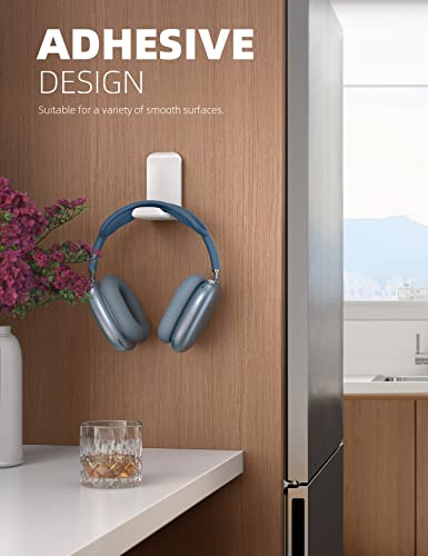 Lamicall Headphone Stand, Sticky Headset Hanger - 2 Pack Adhesive Headphone Holder Hook Mount, Headset Holder Clip Under Desk, Earphone Clamp for Airpods Max, HyperX, Sennheiser, White
