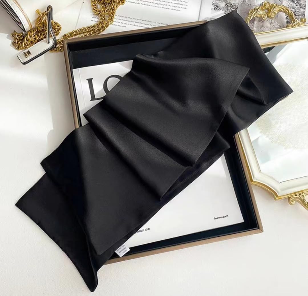 ANDANTINO 100% Silk Scarf for Women 59β*6.3β Long Shawls for Headscarf and Neck- Oblong Hair Wraps with Gift Packed (Solid Color-Black)