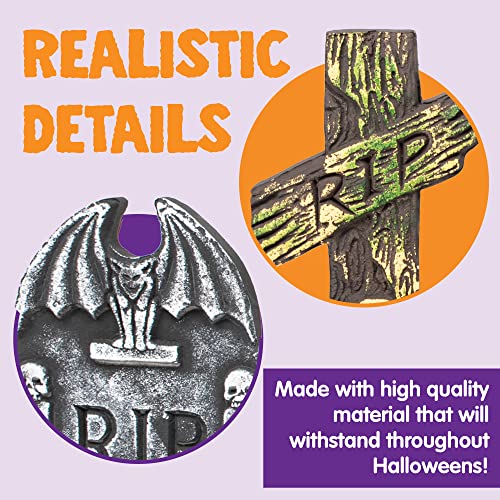 JOYIN 17β Halloween Foam RIP Graveyard Tombstones (5 Pack), Yard Sign Headstone Decorations and 12 Bonus Metal Stakes for Halloween Yard Outdoor Indoor Decorations