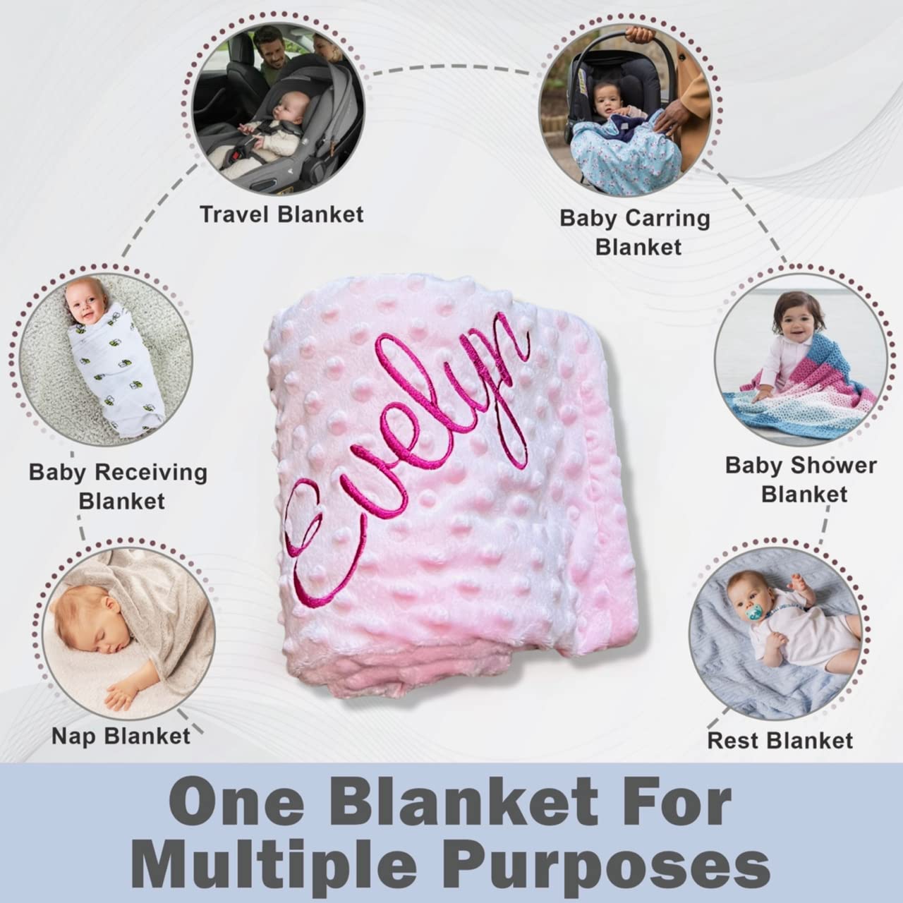 AleMir Fashion Embroidered Blanket Baby β Beautiful Monogrammed Blanket β Large Personalized Baby Blanket for Boys and Girls β Soft Polyester Baby Blanket with Custom Name β 28 x 34-inch