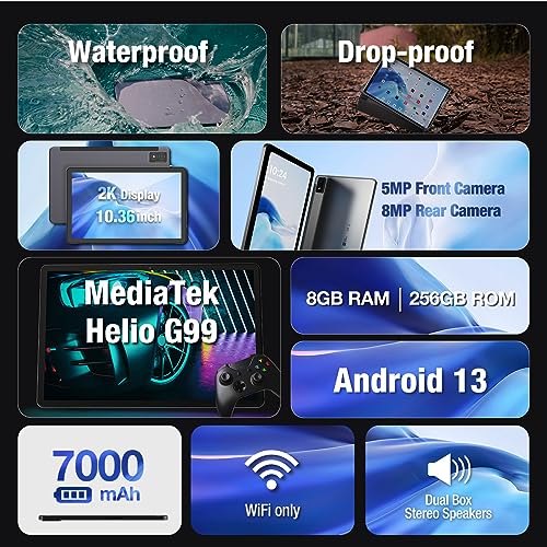 AGM PAD P1 Waterproof Android Tablet, 10.36 inch Rugged Tablet, Drop-Proof/Dustproof, 2K Display FHD+ IPS, Android 13, MTK G99 Chipset, Dual Box Stereo Speakers, 7000mAh, 8+256GB, GPS, WiFi Version