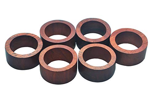 NIRMAN Handmade Wood Napkin Ring Set with 6 Napkin Rings - Artisan Crafted in India