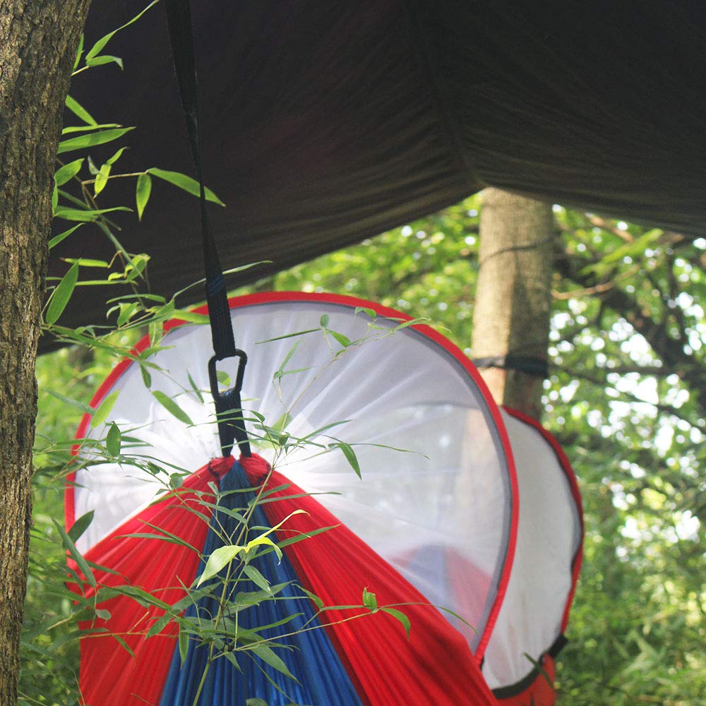 All in One Camping Hammock Bundle Set with Mosquito Bug Net, Rain Fly, Tree Straps and Compression Sack - Lightweight, Heavy Duty, Double & Single Hammocks for Outdoor Travel Survival & Backpacking.