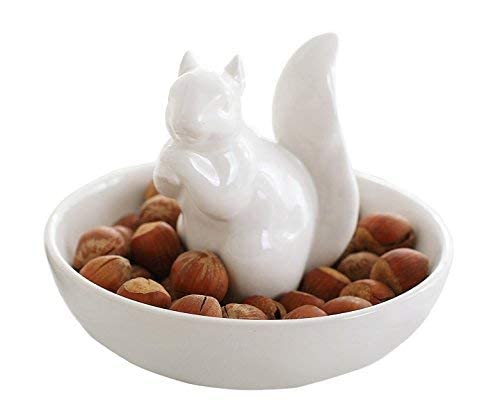 LA JOLIE MUSE Nut Bowl Snack Serving Dish - Ceramic Squirrel Candy Jewelry Dish for Pistachio Peanuts, House Warming Hostess Gifts
