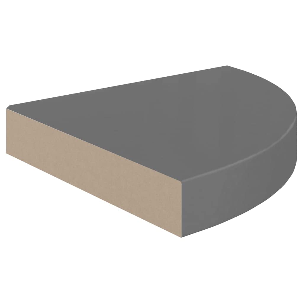 homiuse Floating Corner Shelves 2 pcs High Gloss Gray 9.8"x9.8"x1.5" MDF Shelves for Wall Decor Small Wood Shelf for Bedroom Living Room Laundry Room Bookshelf Wall Hanging Shelves Lack Shelf