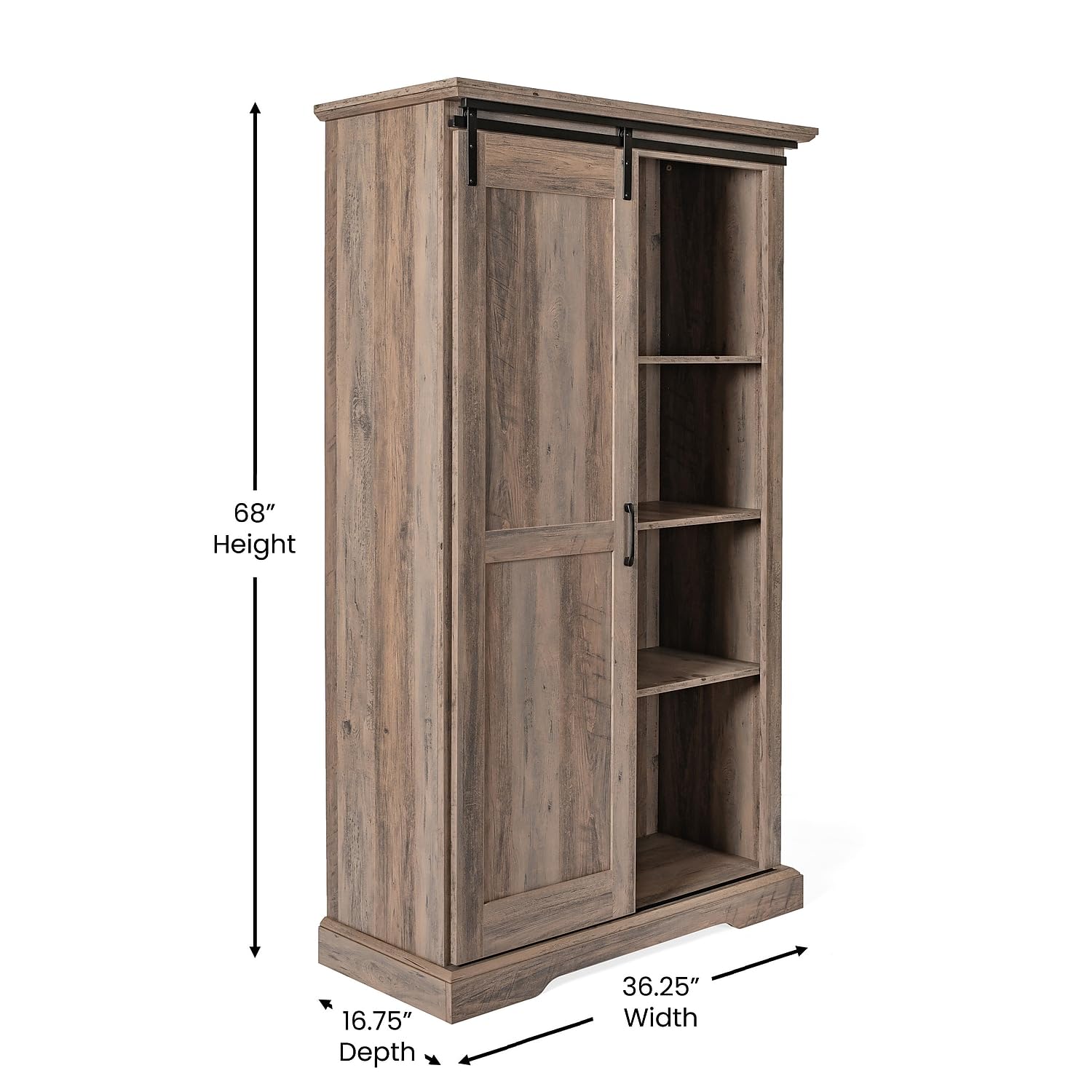 Flash Furniture Harrison Rustic Farmhouse Storage Cabinet Bookcase with Sliding Barn Door and Adjustable Shelves, Set of 1, Graywash