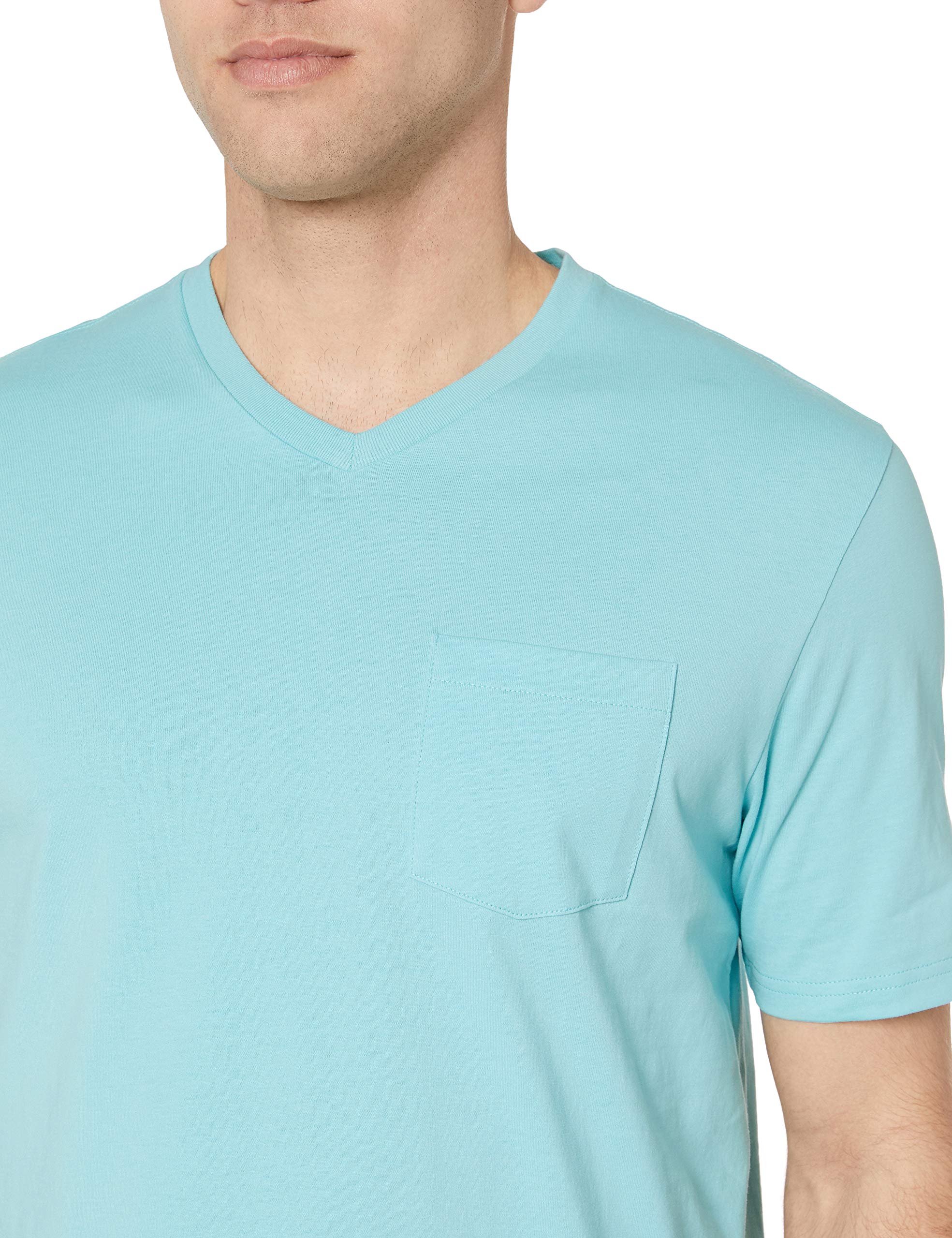 Amazon Essentials Men's Regular-Fit Short-Sleeve V-Neck Pocket T-Shirt, Pack of 2, Aqua Blue/White, Large